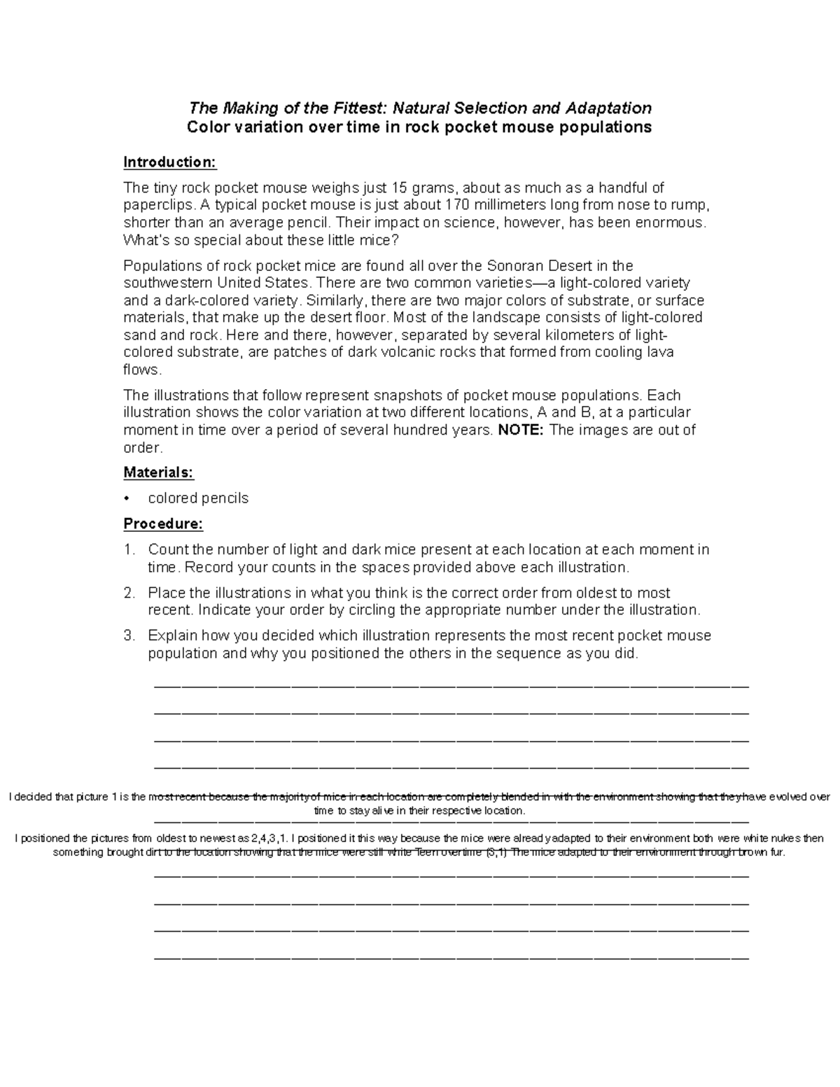 Pocket Mouse Activity - Color variation over time in rock pocket mouse ...