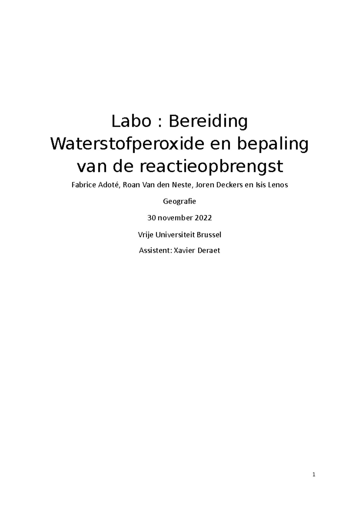 Labo Chemie - Labo : Bereiding Waterstofperoxide en bepaling van de ...