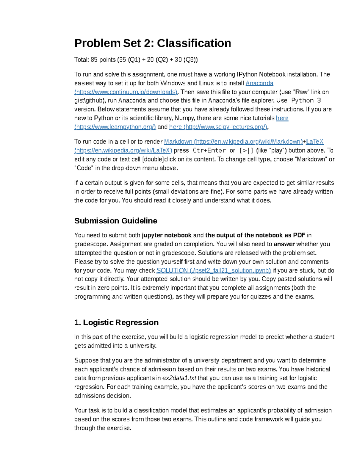 Pset2 fall22 solution - Problem Set 2: Classification Total: 85 points ...