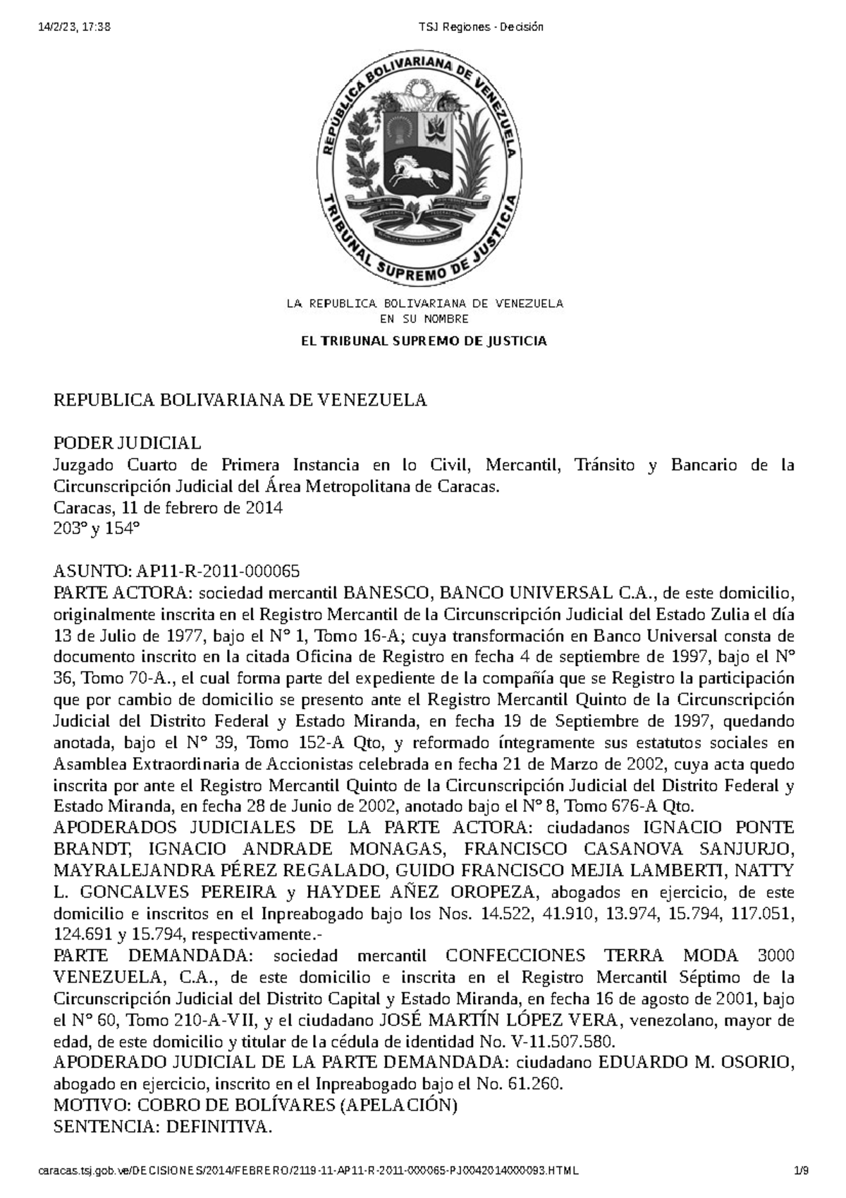 TSJ Regiones - Decisión - REPUBLICA BOLIVARIANA DE VENEZUELA PODER ...