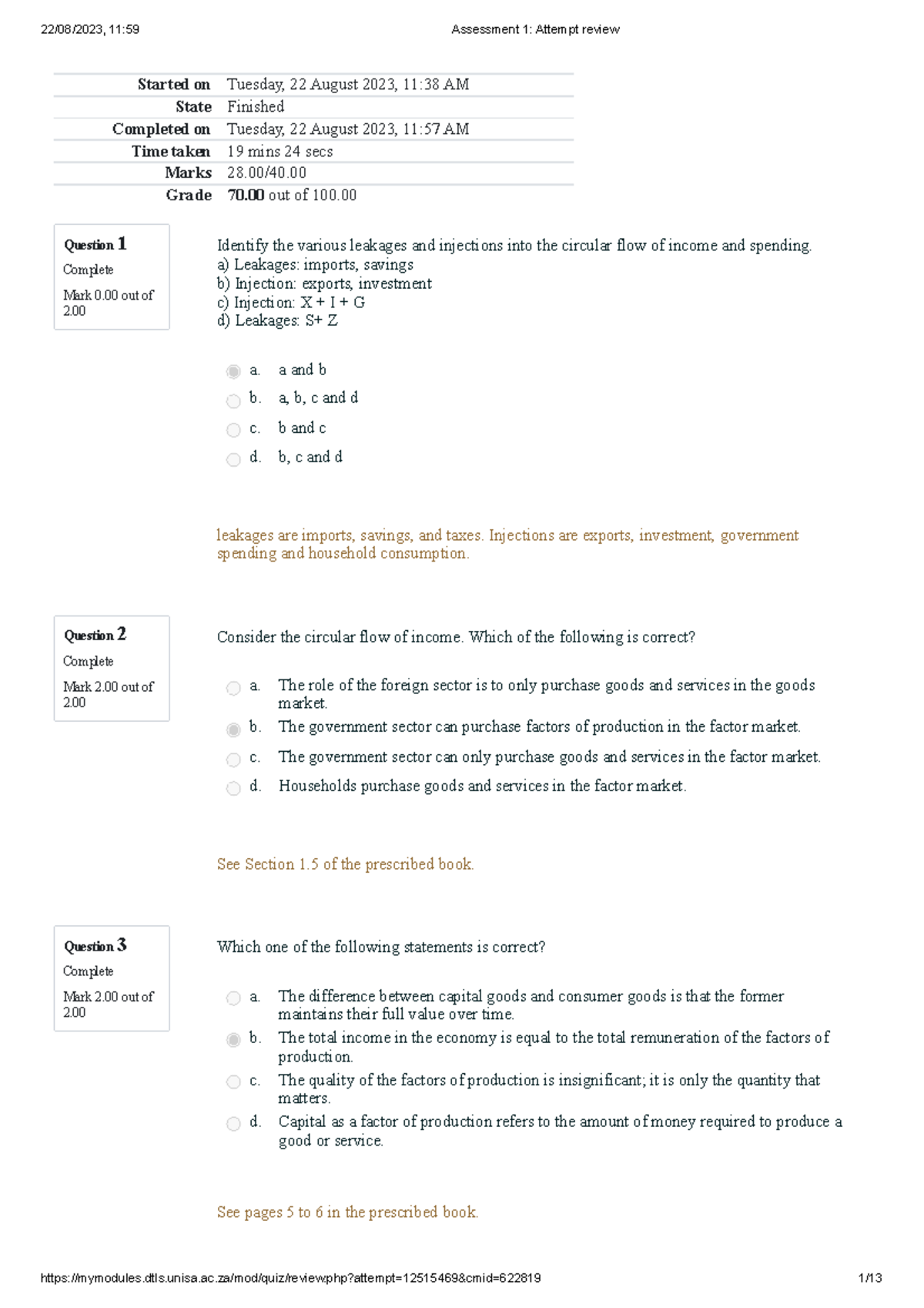 Assessment 1 Attempt review - Question 1 Complete Mark 0 out of 2. Question 2 Complete Mark 2 ...