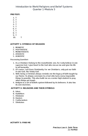 Religion 3 - Introduction to World Religions and Belief Systems Quarter ...
