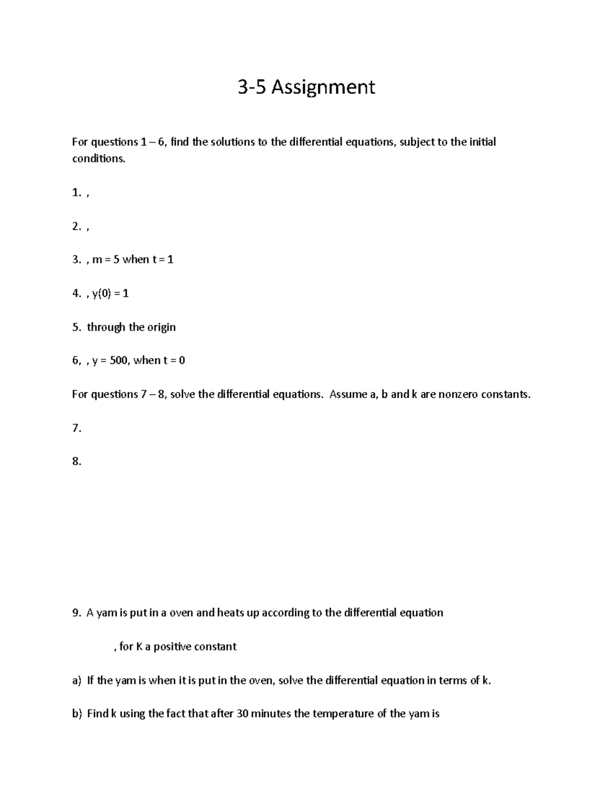 3-5 assignment - recitation - 3-5 Assignment For questions 1 – 6, find ...