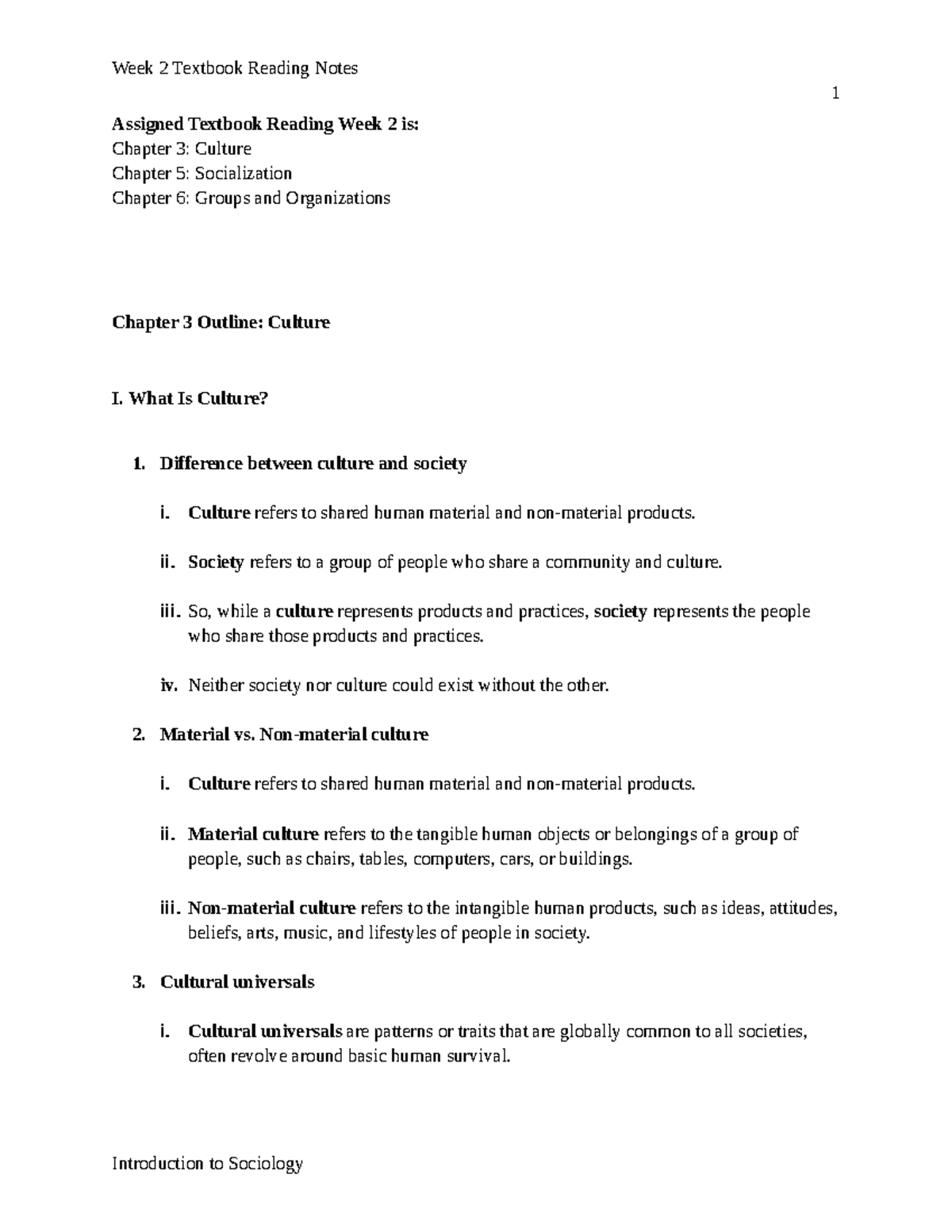 Week 2 Textbook Notes Intro to Sociology - Google Docs - 1 Assigned ...