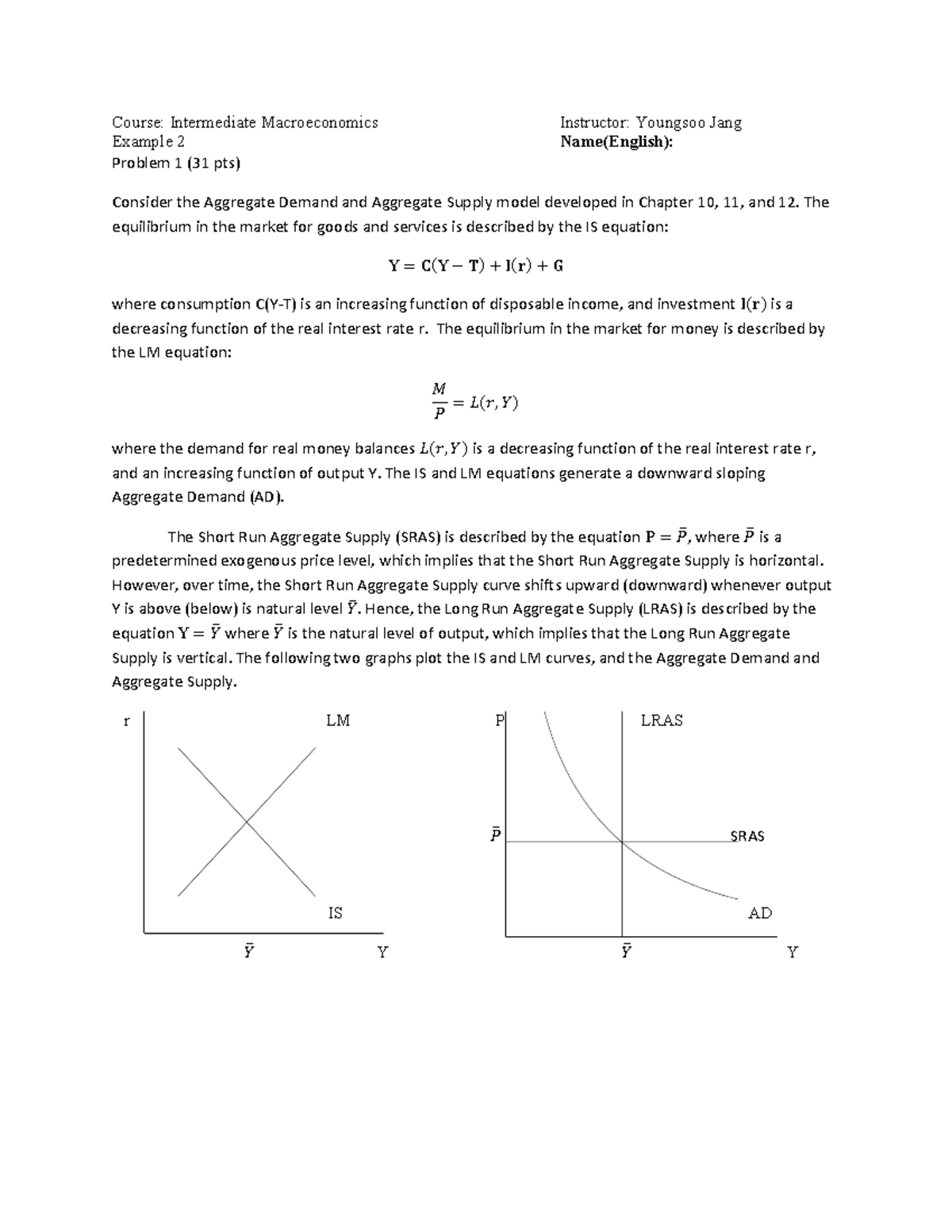 Example 2 - SOME NOTE - Course: Intermediate Macroeconomics Instructor ...
