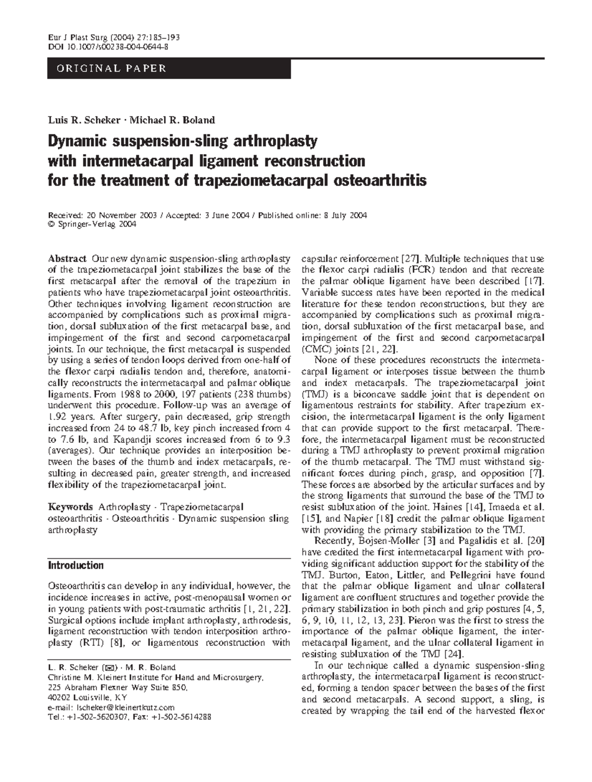 Scheker luisr dynamic suspension sling arthroplasty - Eur J Plast Surg ...