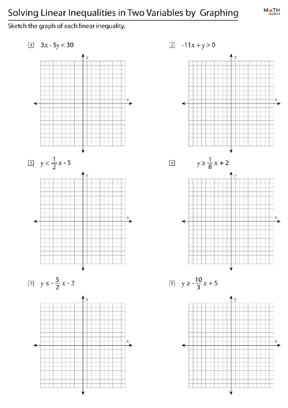 Solving Linear Inequalities in Two Variables Worksheet - 1 2 y y x x 3 ...