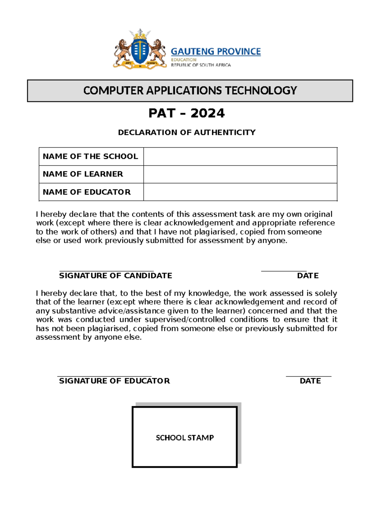 PAT Declaration - declaring your pat - PAT – 2024 DECLARATION OF ...