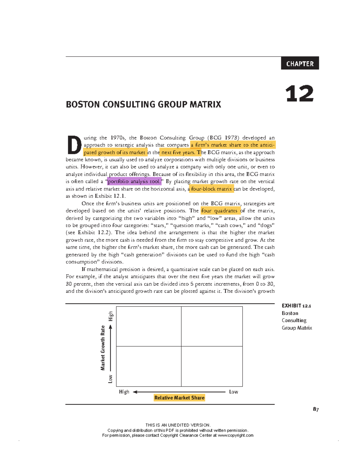 BCG Matrix - ####### 87 CHAPTER 12 BOSTON CONSULTING GROUP MATRIX D ...