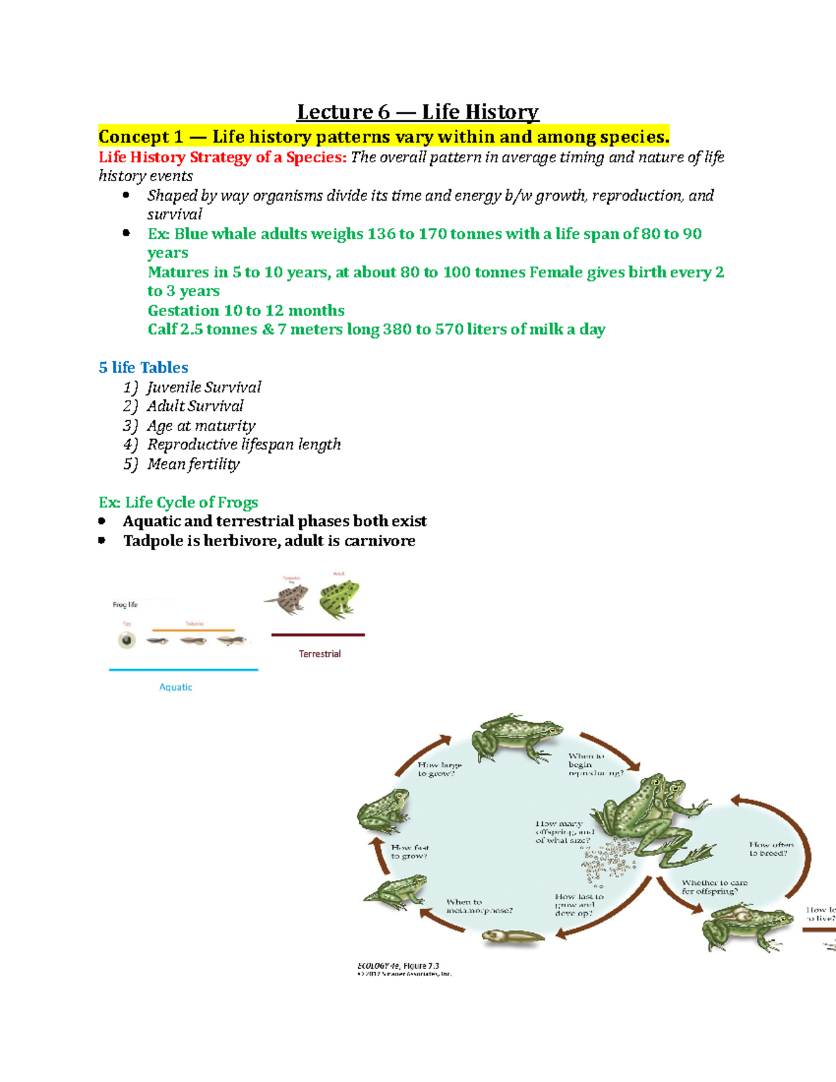 Lecture 6 Notes - Lecture 6 — Life History Concept 1 — Life history ...