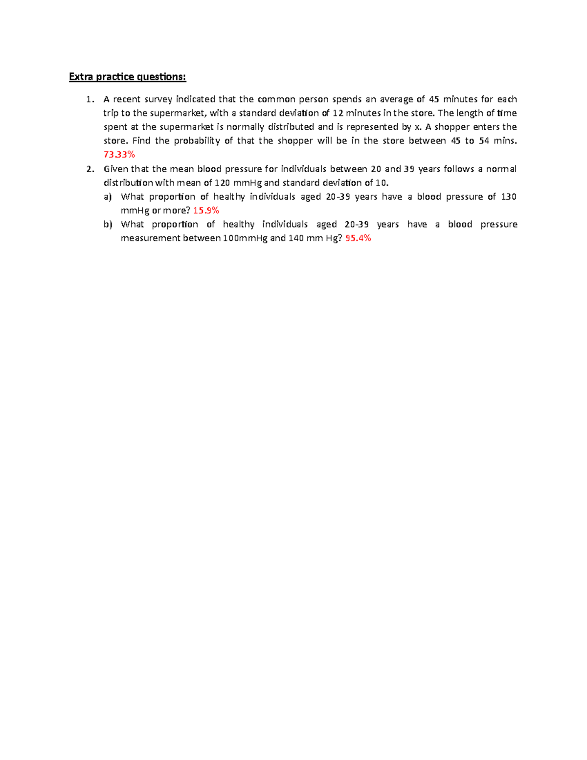 Practice questions extra Topic 5 KINE 2050 solution - Extra practice questions: A recent survey ...