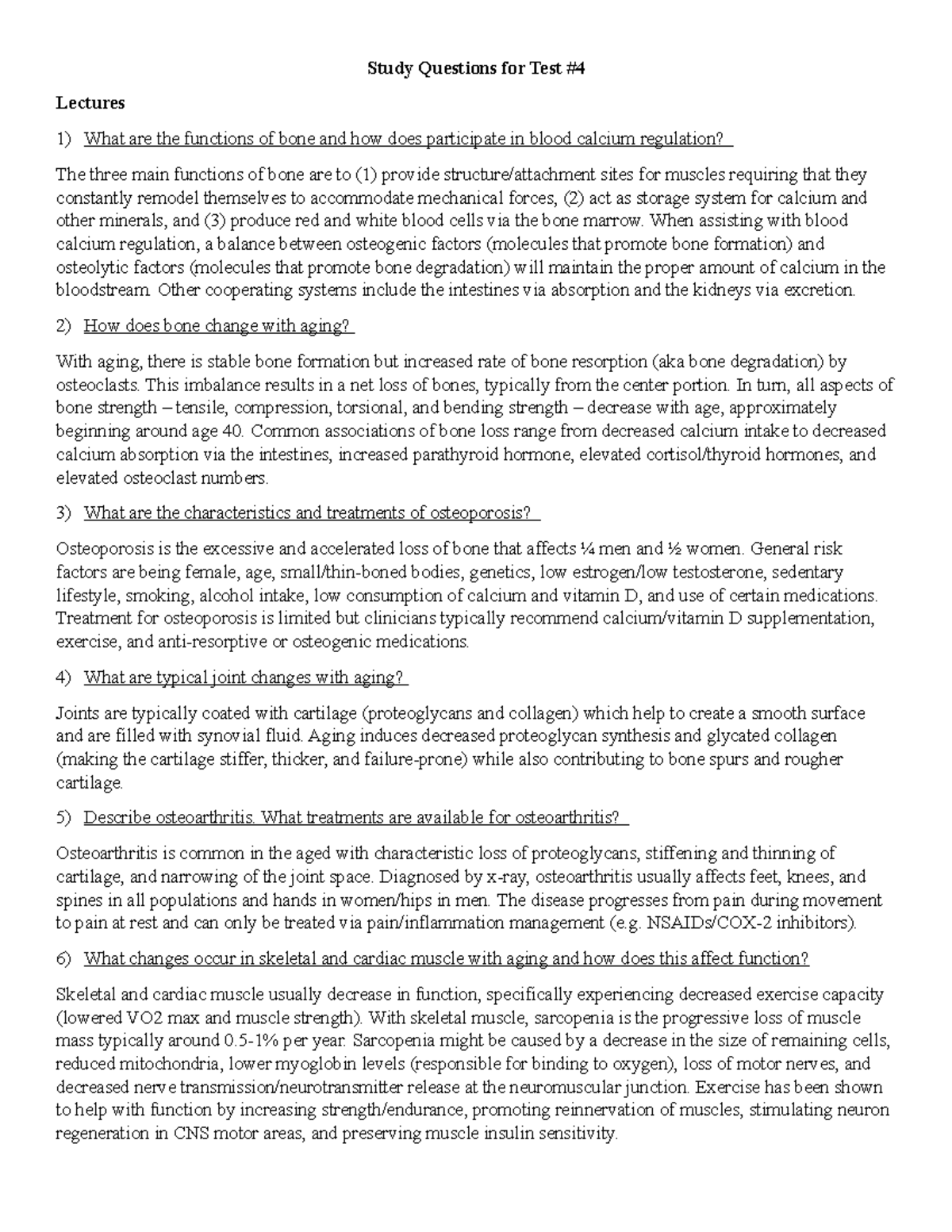 Test 4 - Study Questions - Study Questions for Test # Lectures What are ...