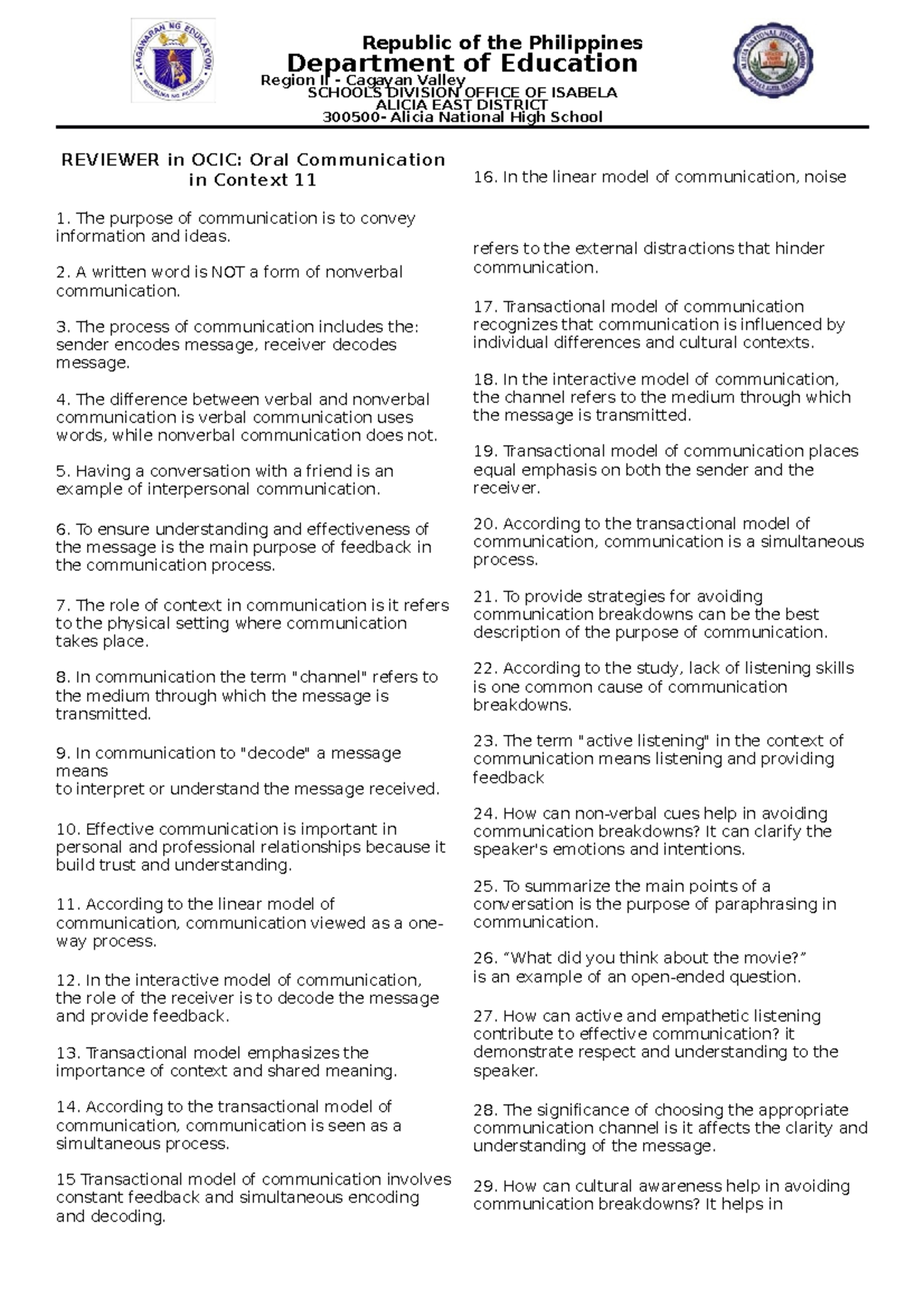 Reviewer-in-OCIC - Republic of the Philippines Department of Education ...