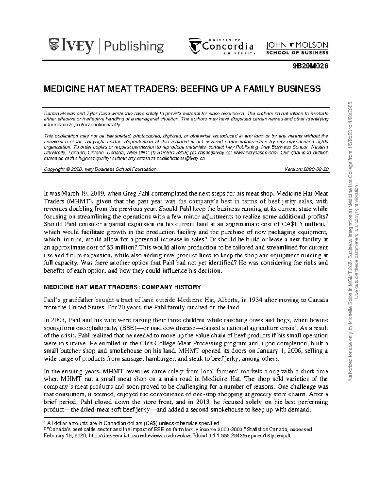 9B20M026 pcu - 9B20M MEDICINE HAT MEAT TRADERS: BEEFING UP A FAMILY ...