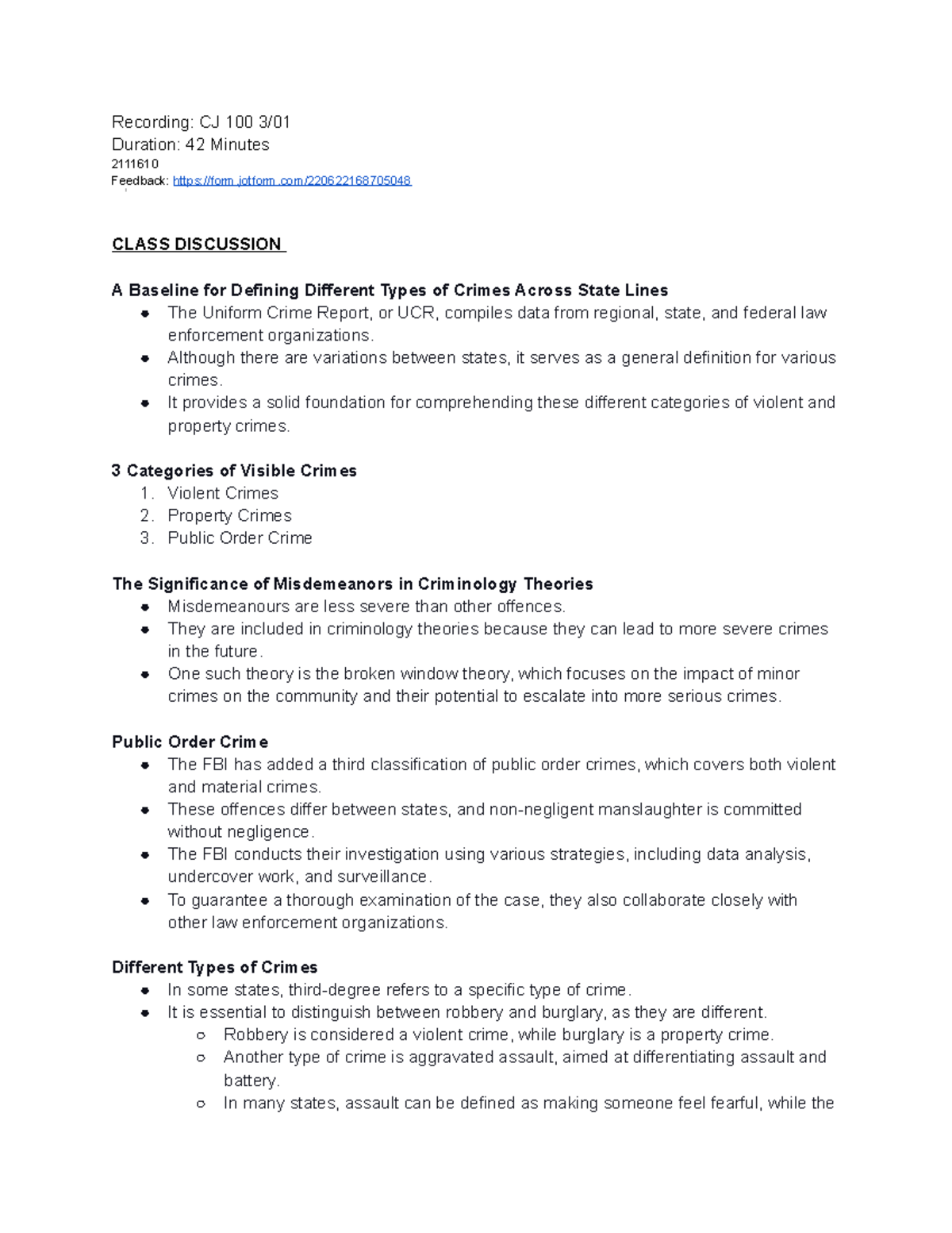 CJ 100 3 01 Summary Notes - Recording: CJ 100 3/ Duration: 42 Minutes ...