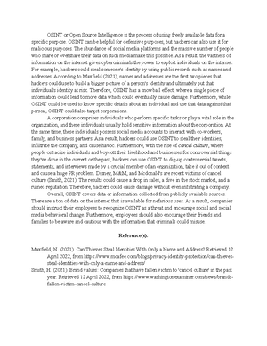 CYB 450 Week 3 Disscusion - The document highlights Cyber threats as ...