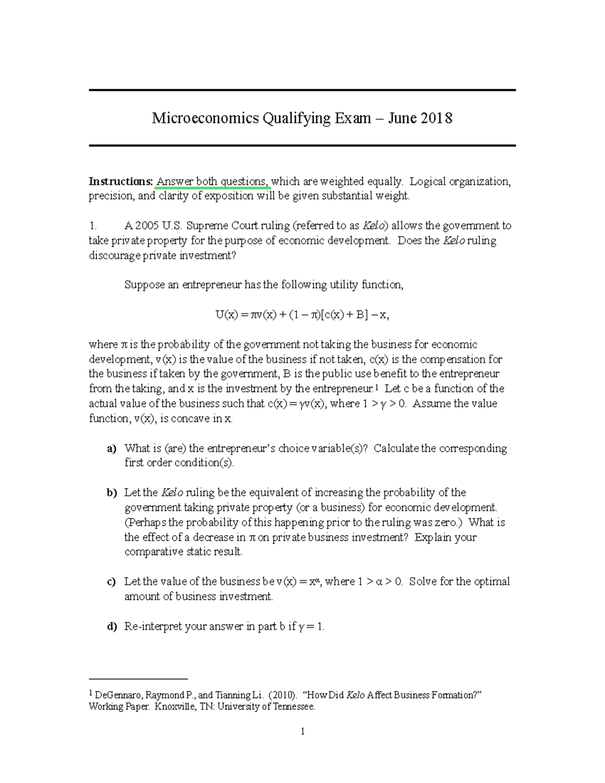 Qualifying Exam June 2018 - Microeconomics Qualifying Exam – June 2018 ...