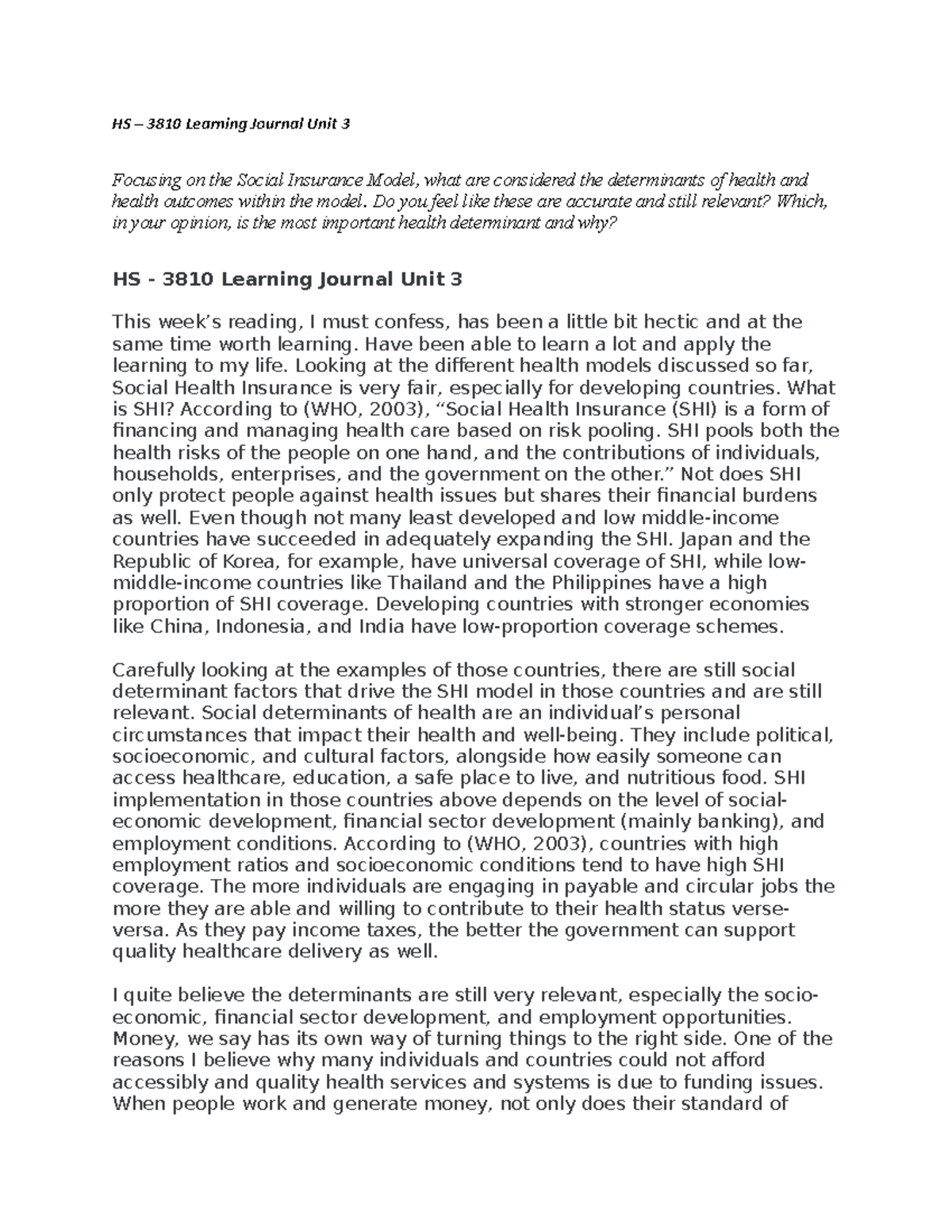 HS3810 - Learning Journal Unit 3 - HS – 3810 Learning Journal Unit 3 ...