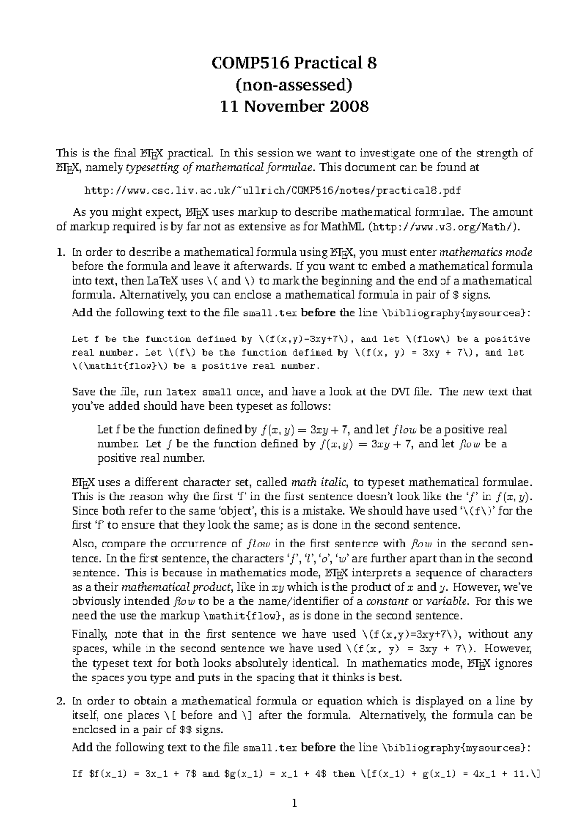 Practical 8 - practice - COMP516 Practical 8 (non-assessed) 11 November 2008 This is the final ...