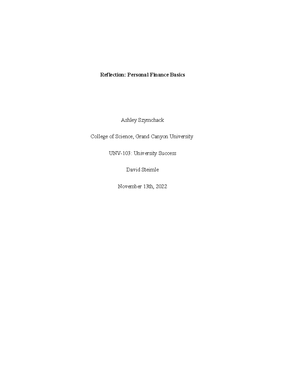 Reflection Personal Finance Basics - Reflection: Personal Finance ...