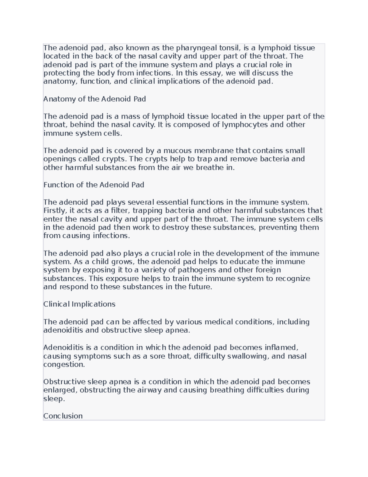 Adenoid pad - notes - The adenoid pad, also known as the pharyngeal ...