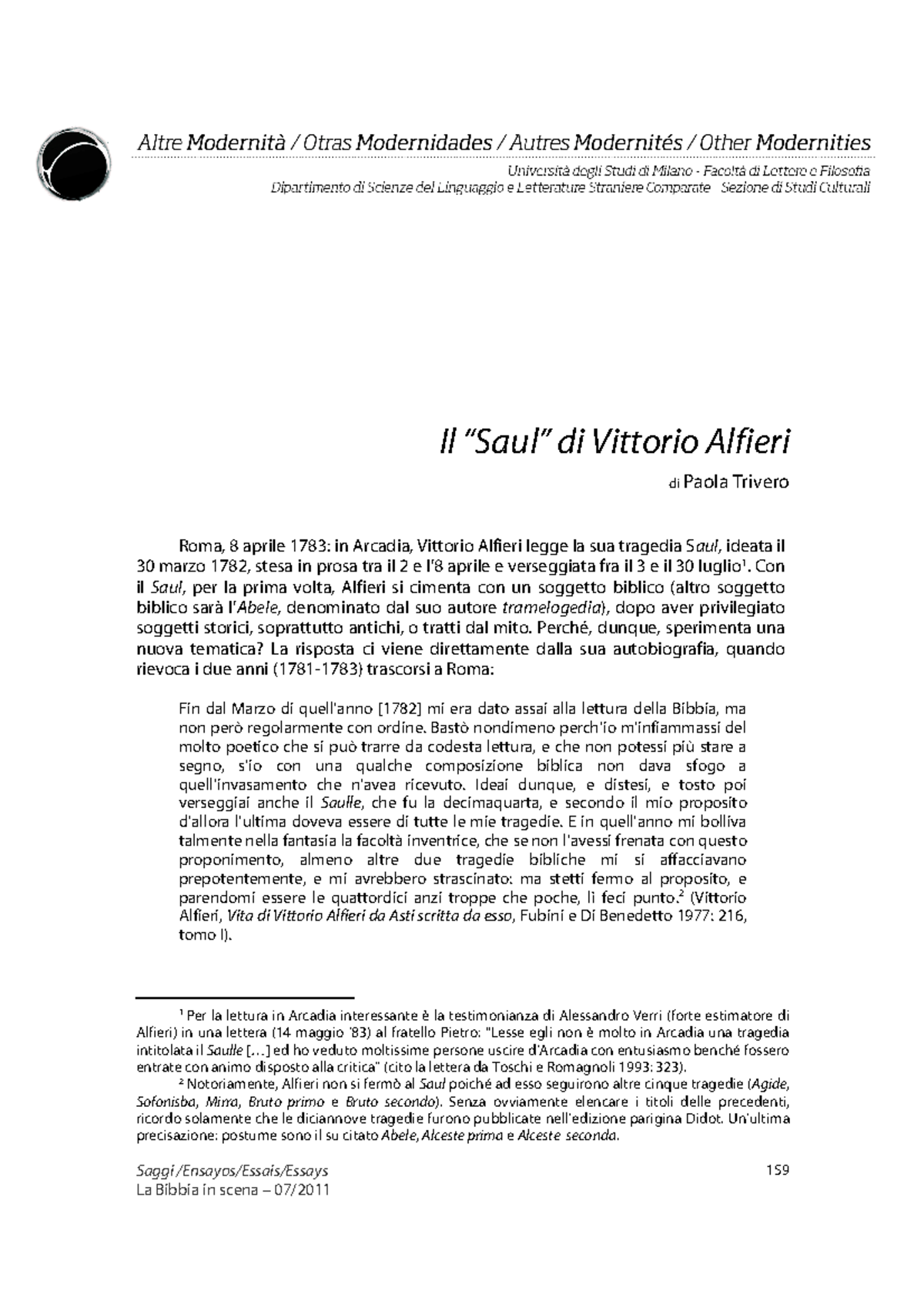 Il Saul Di Vittorio Alfieri-4934622 - Saggi /Ensayos/Essais/Essays 159 ...