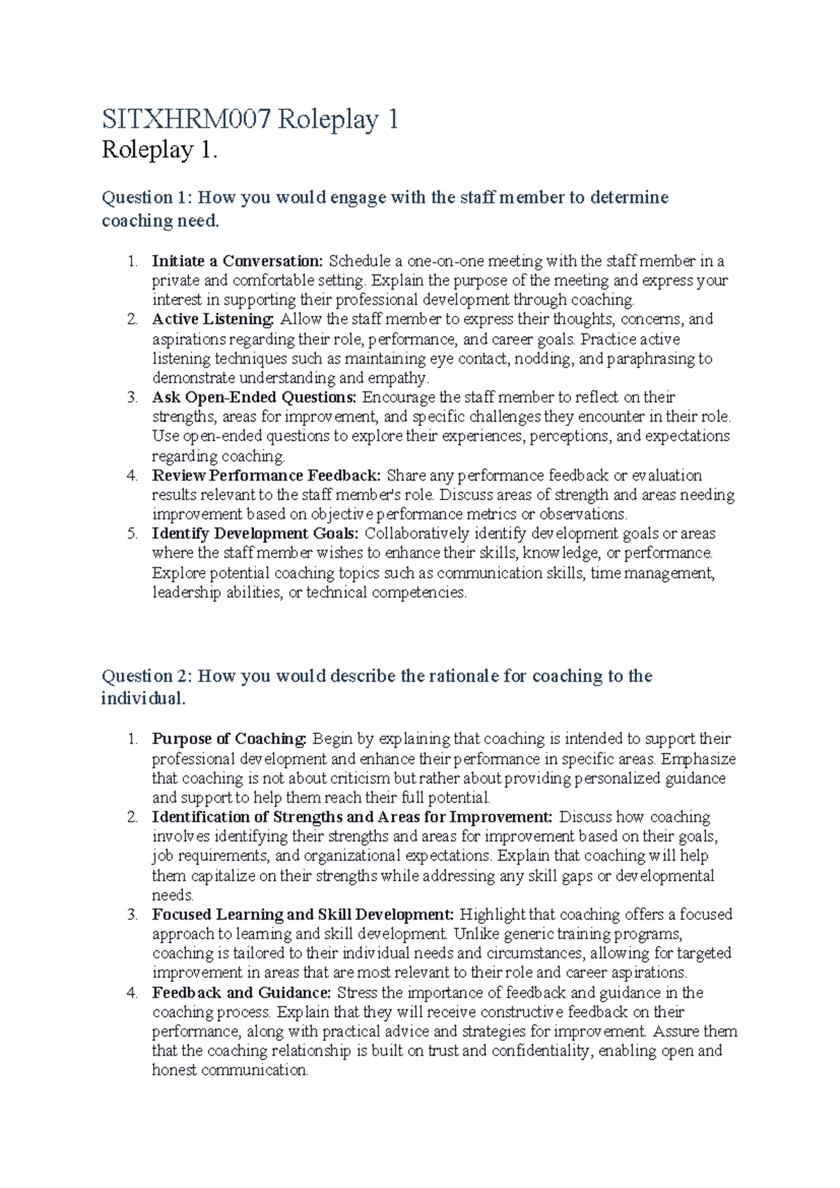 Sitxhrm 007 Roleplay 1 - it really good - SITXHRM007 Roleplay 1 ...