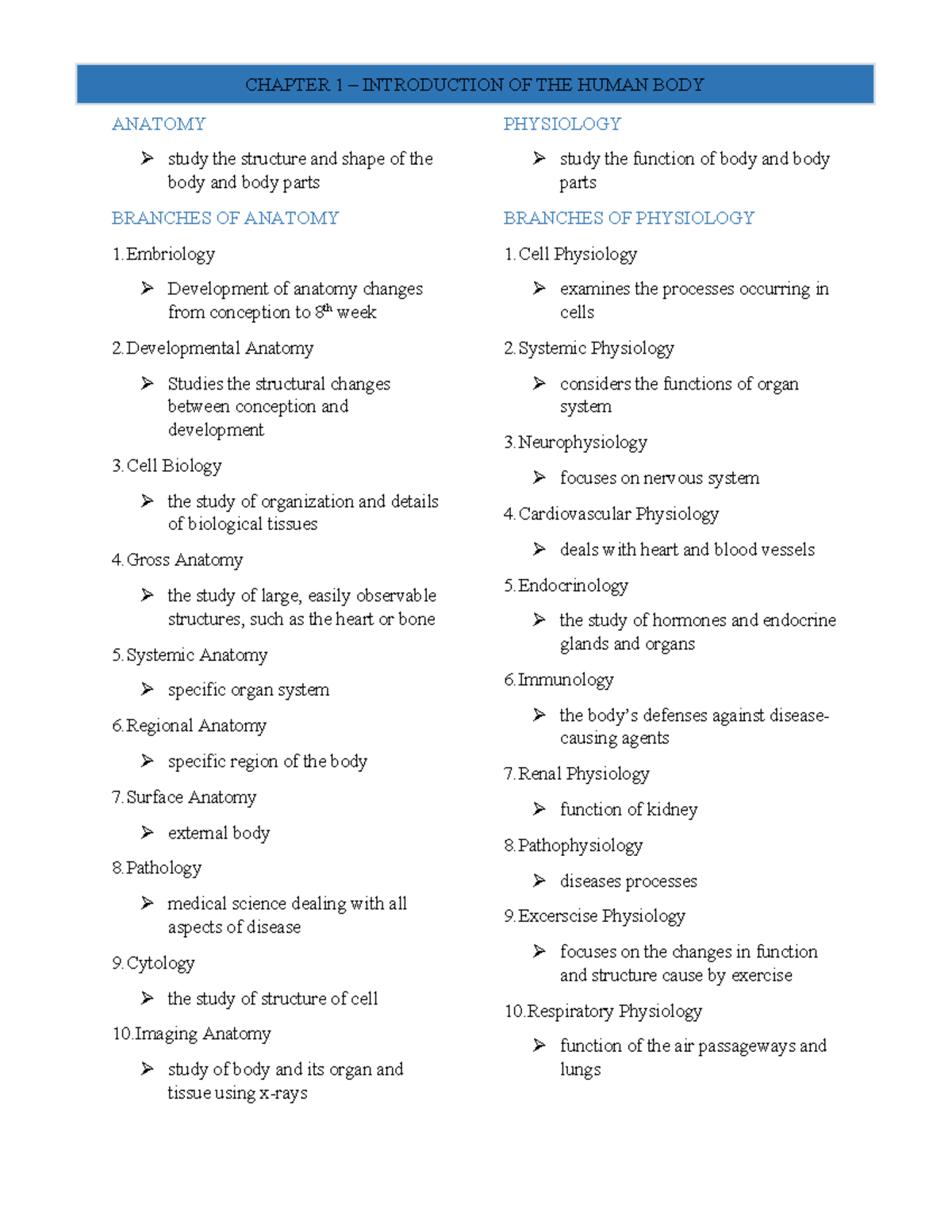 Lectures - NOTES - ANATOMY study the structure and shape of the body ...