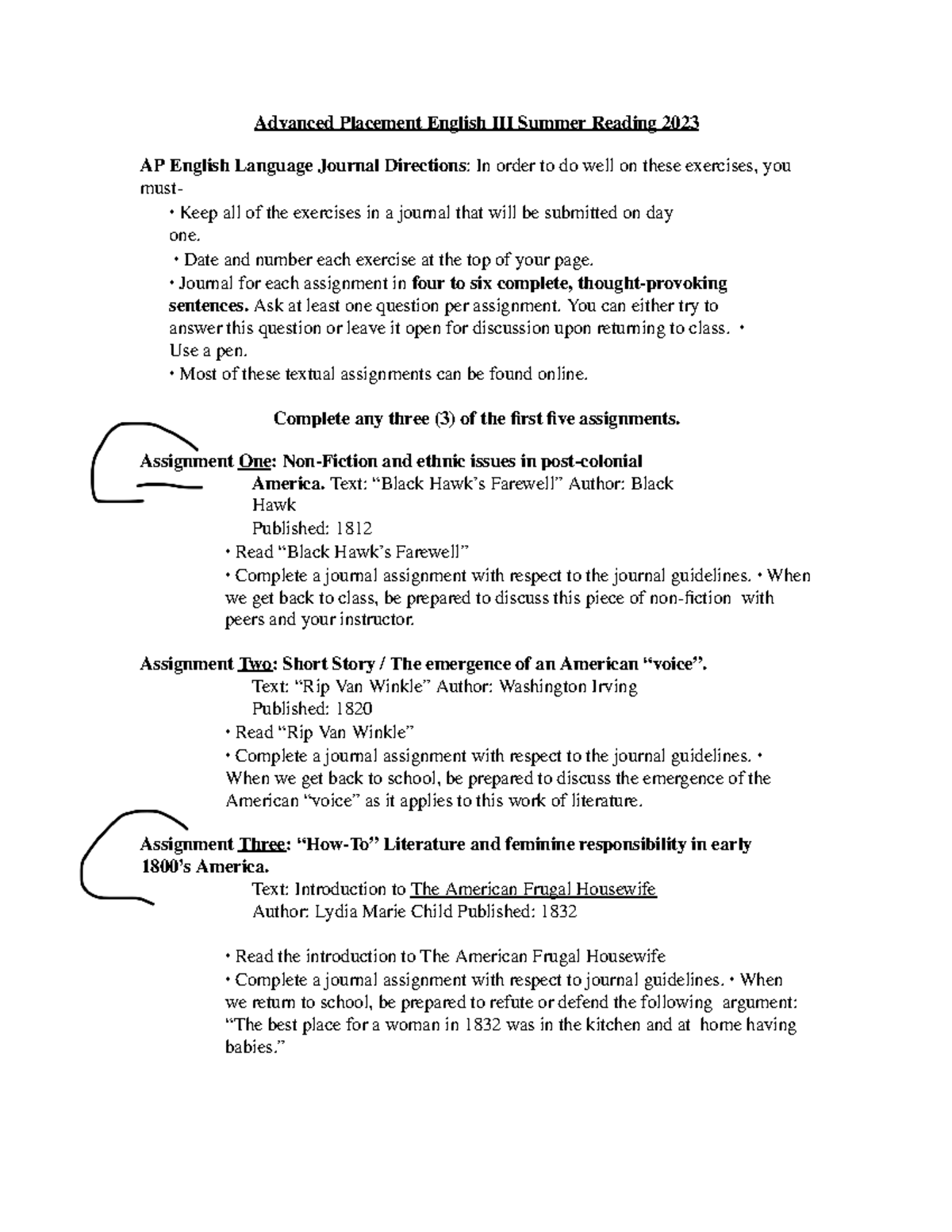 AP English III Summer Reading Project - Advanced Placement English III ...