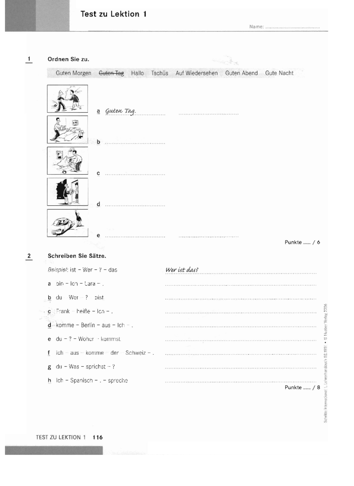 Schritte International 1 Lehrerhandbuch-116 - Test zu Lektion 1 Name ...