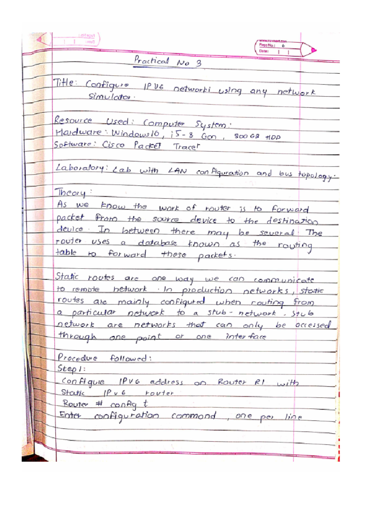 Acn pr3 - advanced computer network - 9010 Page No.: 6 Date: I ...