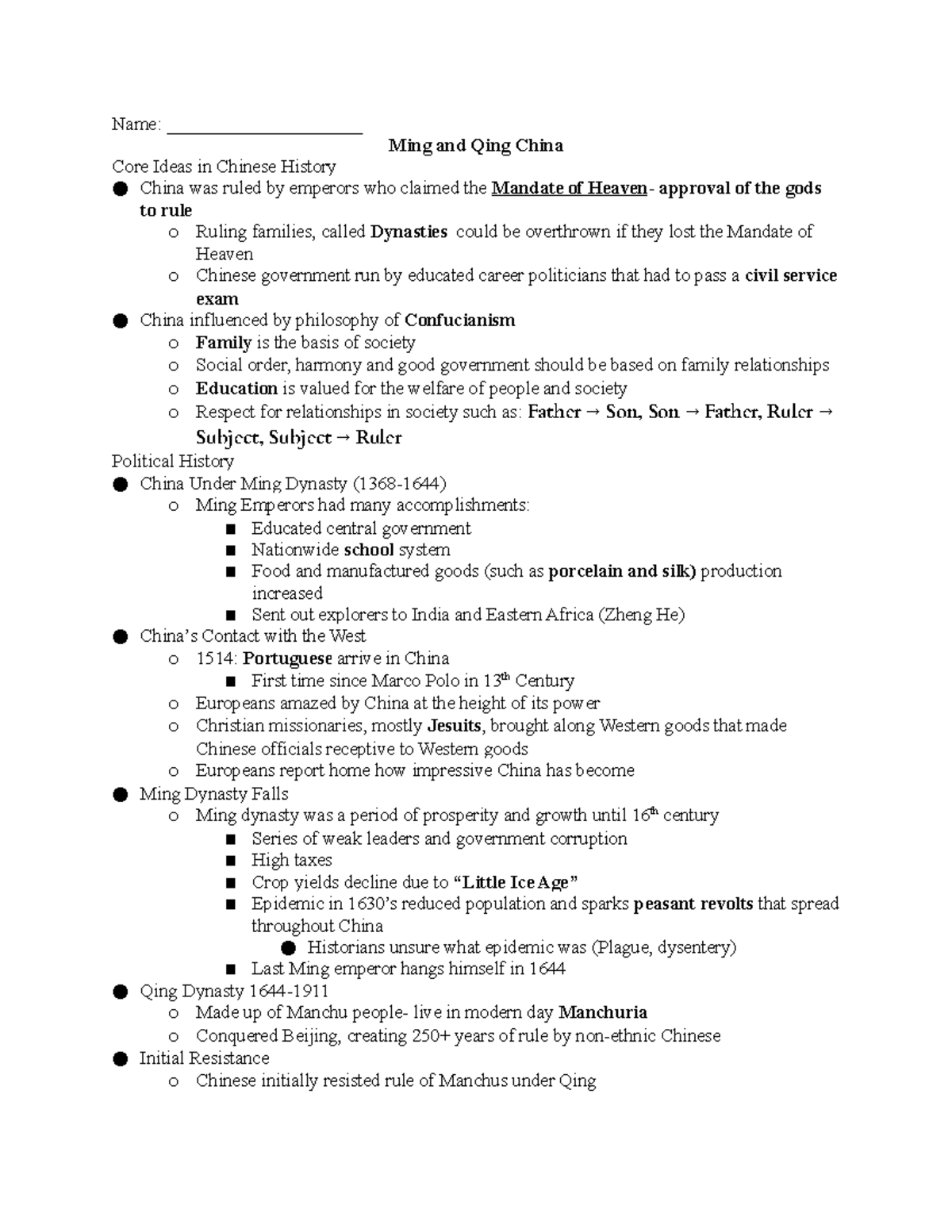 Copy of Ming-Qing China Student Notes - Name ...