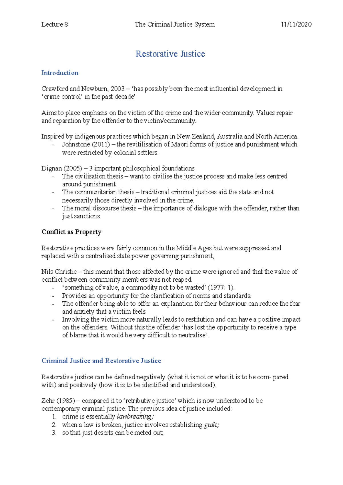 Restorative Justice - Reading Notes - Restorative Justice Introduction ...