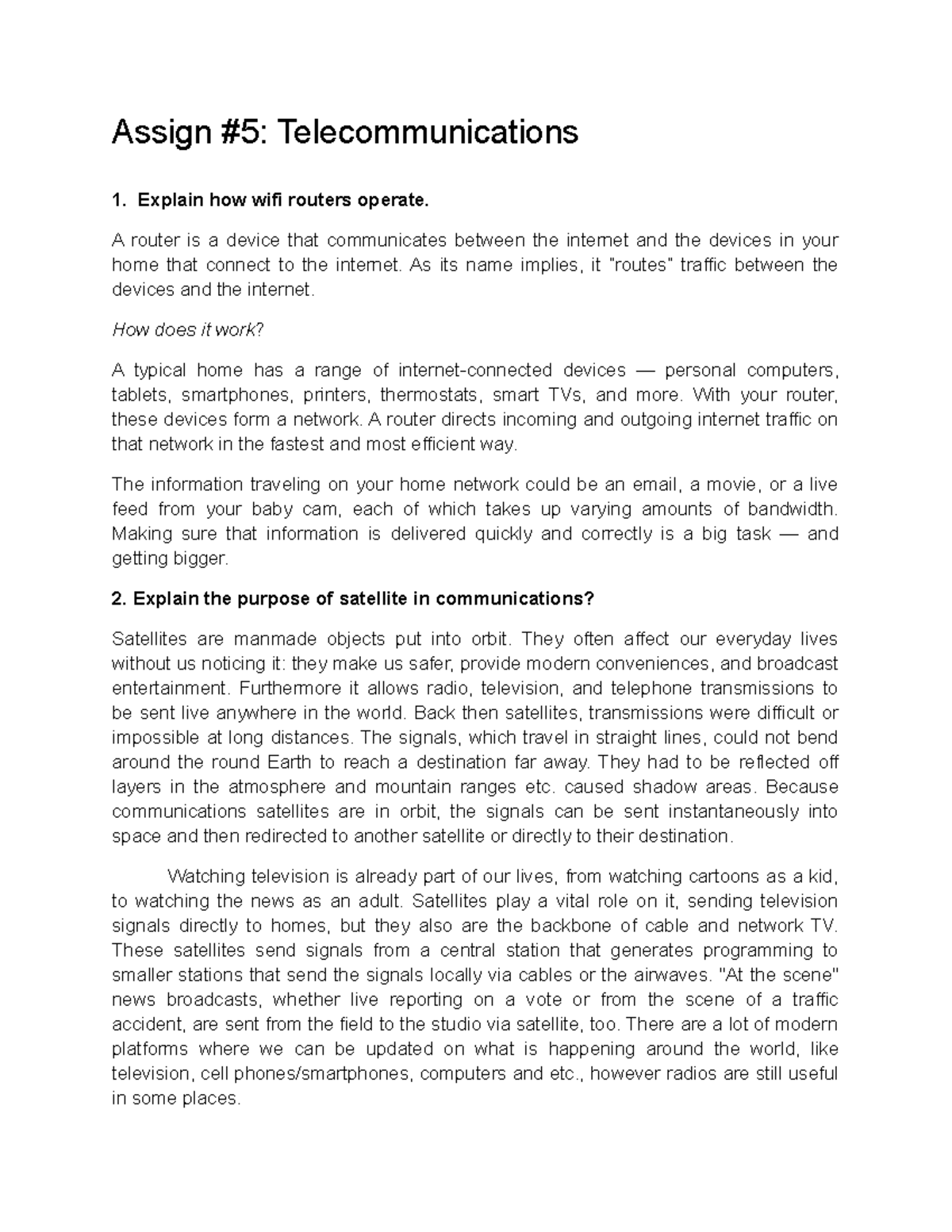Assignment and Quiz Telecommunication - Assign #5: Telecommunications 1 ...