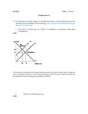 ECO211 Prob. Set # 3 - problem set - ECO 211 Professor: A. Nelson Problem Set # 3 As a transit ...