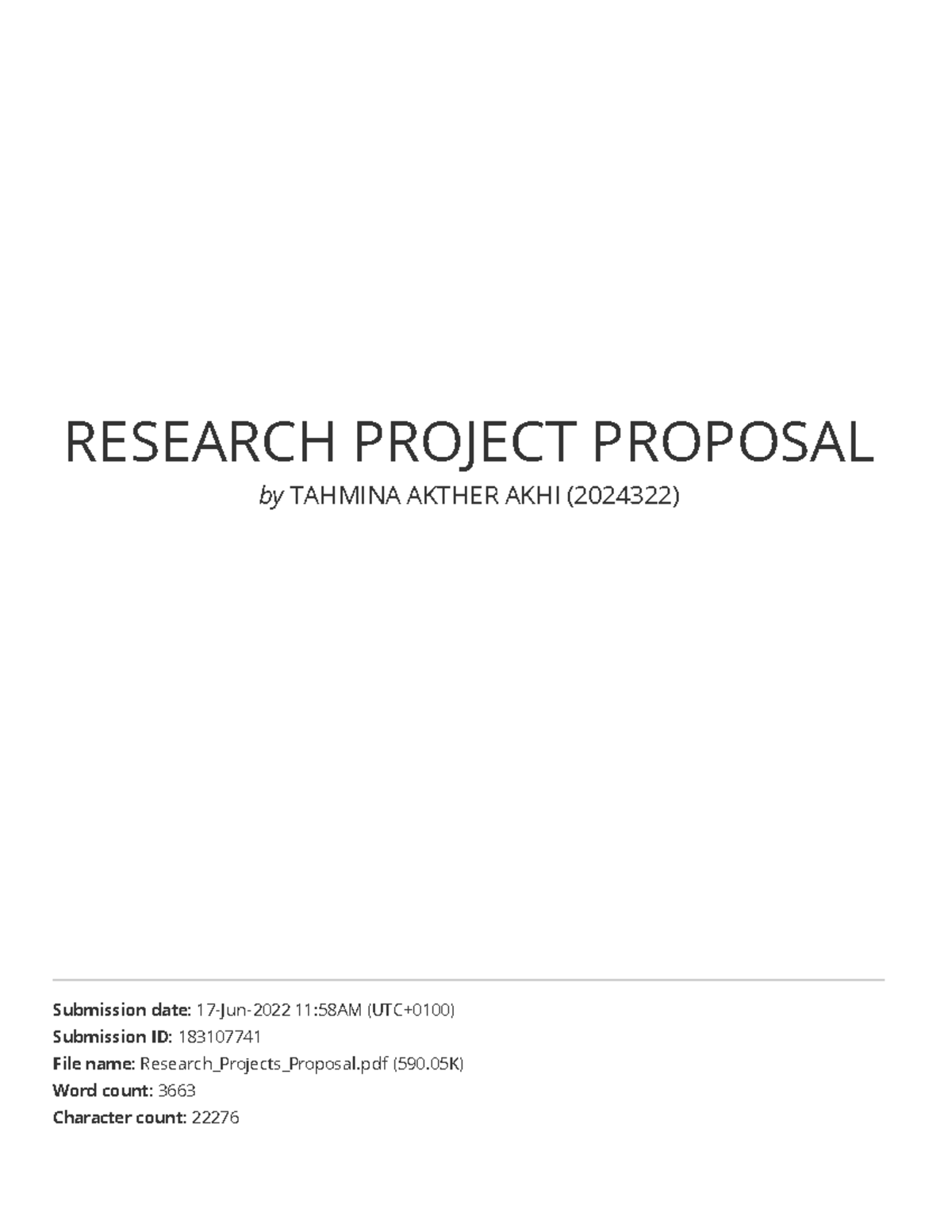 Research Project Proposal - RESEARCH PROJECT PROPOSAL ####### by ...