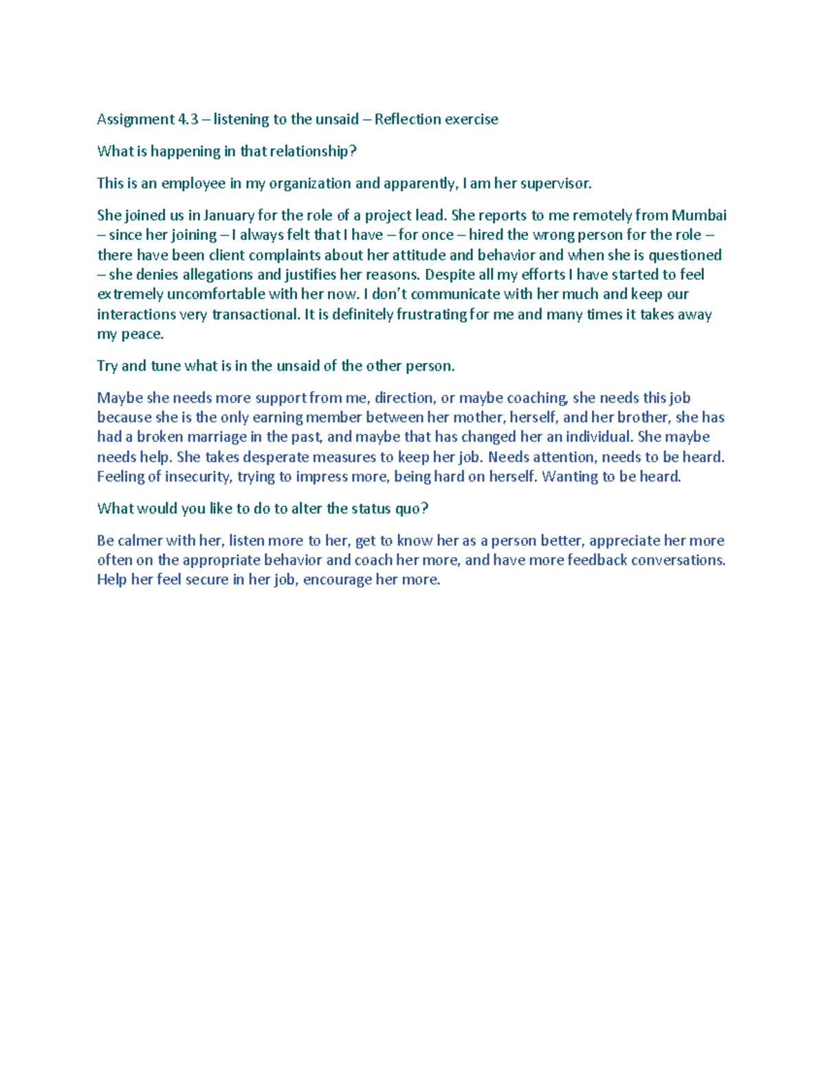 Assignment 4.2 - Reflection - Assignment 4 – listening to the unsaid ...