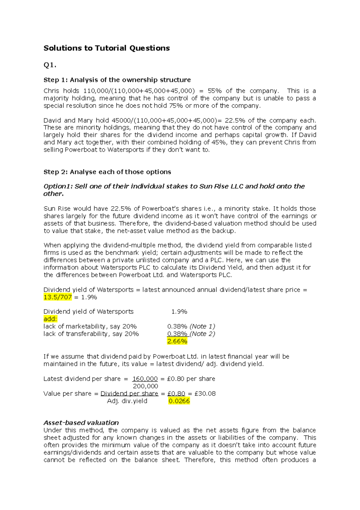 Suggested answers to Tutorial 4 - Solutions to Tutorial Questions Q1 ...
