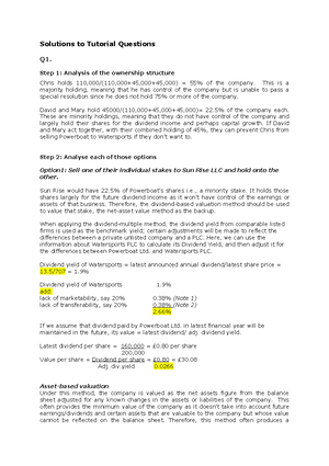 MOCK Paper Solution 1 - Q a) Net asset value = 1,200,000 – 145,000 *10 ...