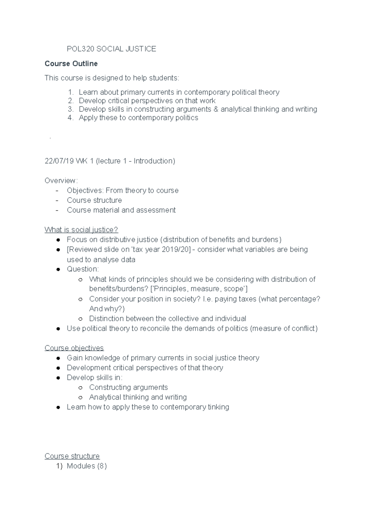 POL320 Social Justice - POL320 SOCIAL JUSTICE Course Outline This ...