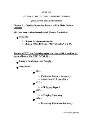 Chapter 5 Homework - Balak, Mike 330 Main St 180. Perry, Dave 250. Chapter 5 Assignment Answers ...
