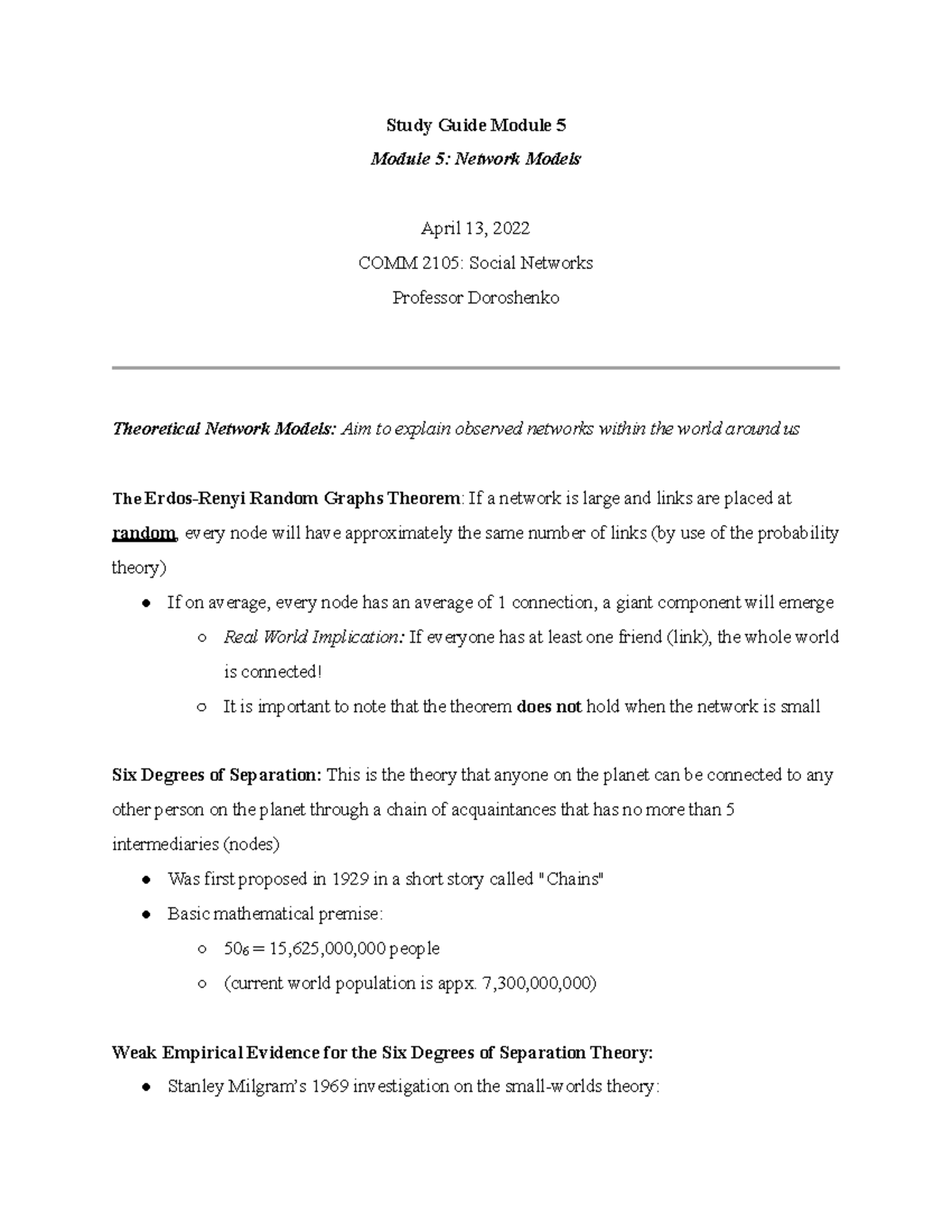 COMM 2105 - Social Networks - Module 5 Study Guide - Study Guide Module ...