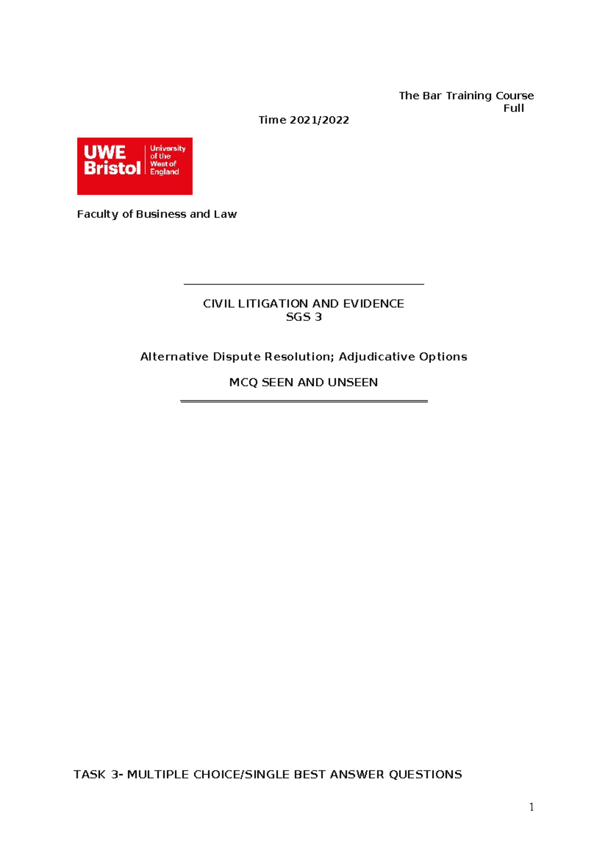 ADR- Adjudicative MCQ Answers- SGS 3 - SEEN AND Unseen - Full Time 2021 ...