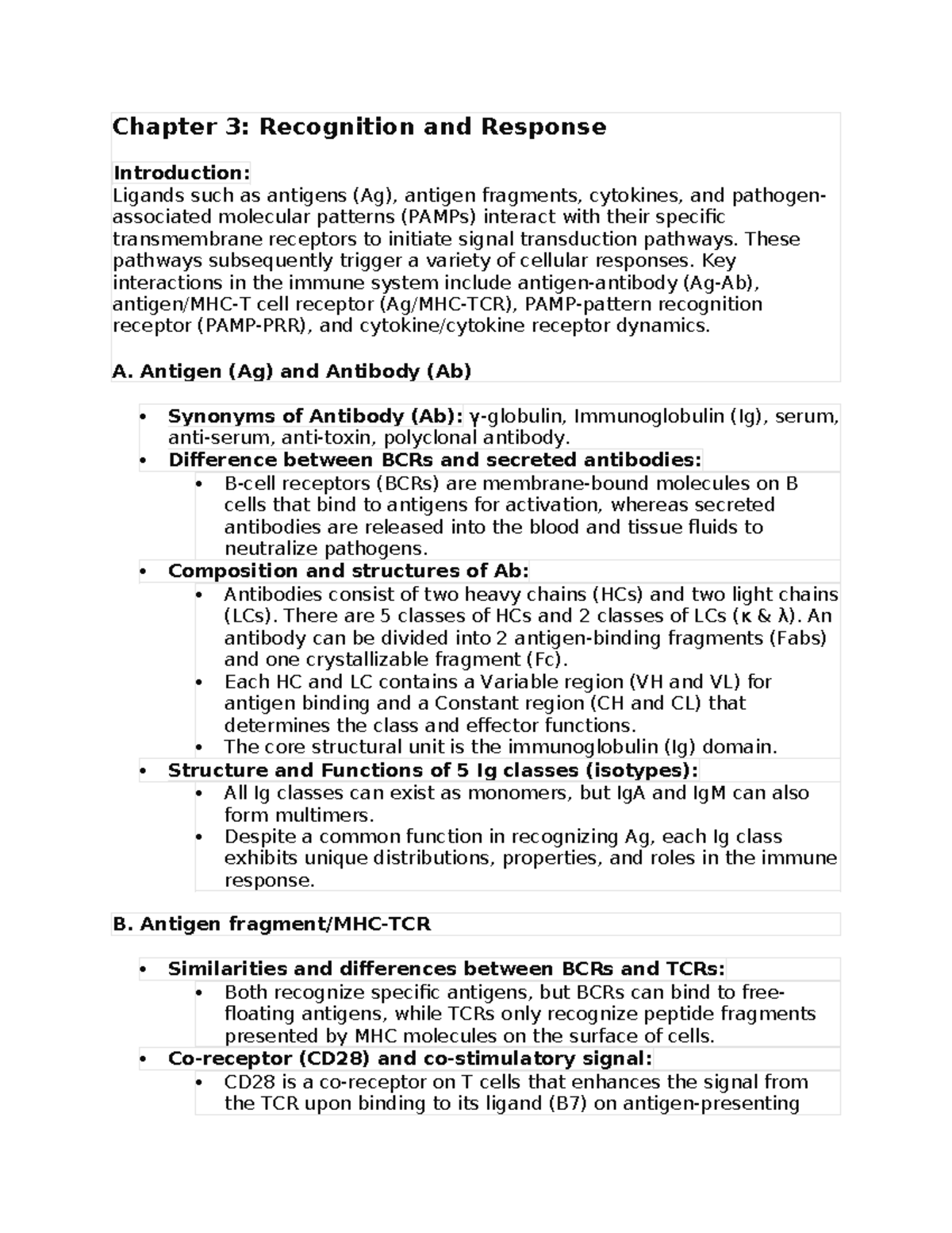 Chapter 3 Final Notes - Chapter 3: Recognition and Response ...
