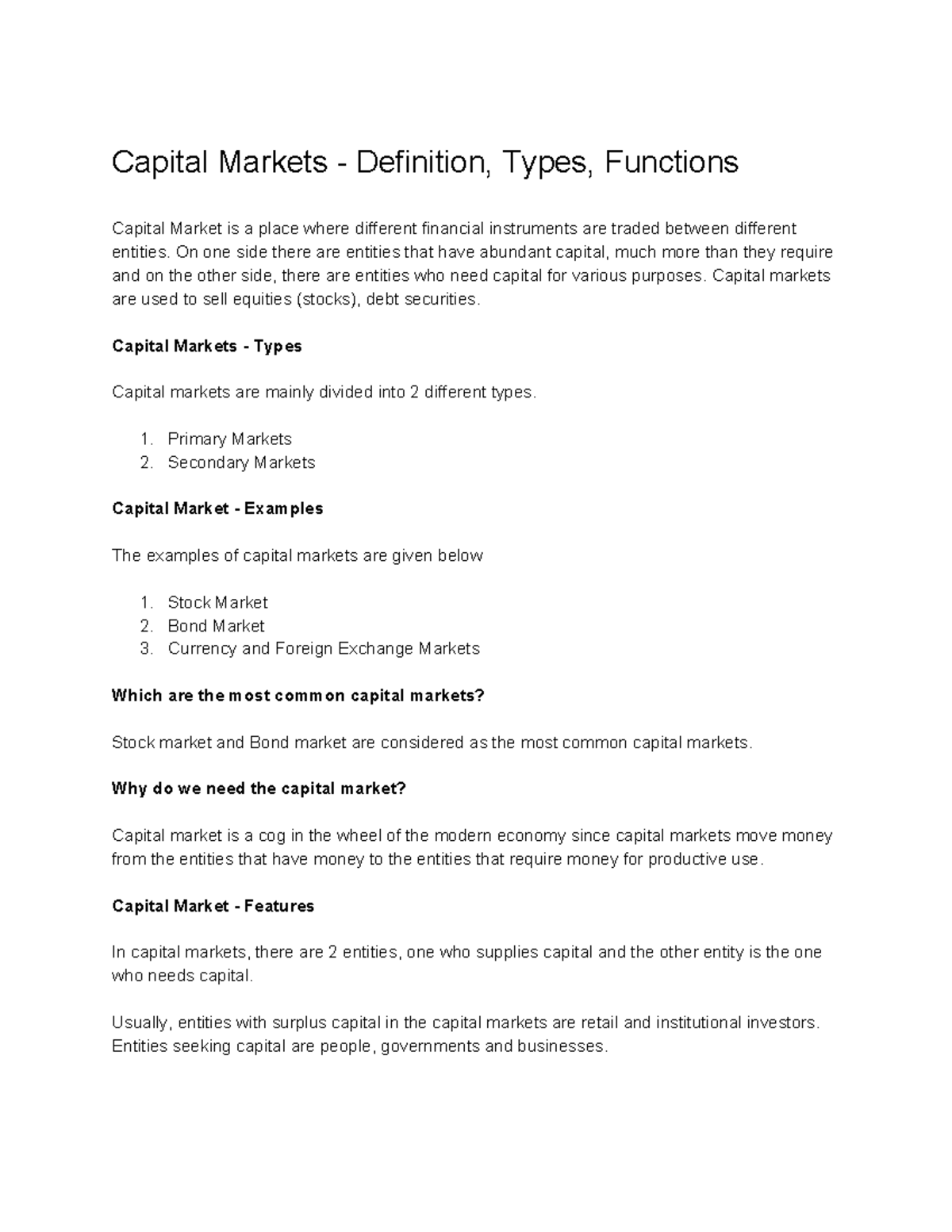 Capital-Markets - It's lecture notes - Capital Markets - Definition ...