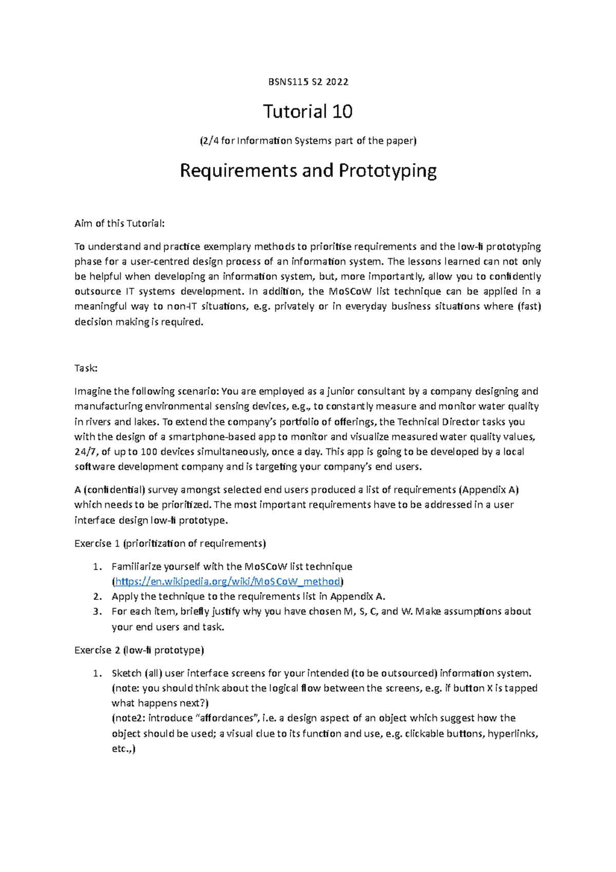 2022 S2 BSNS115 Tutorial 10 - BSNS115 S2 2022 Tutorial 10 (2/4 for Information Systems part of ...