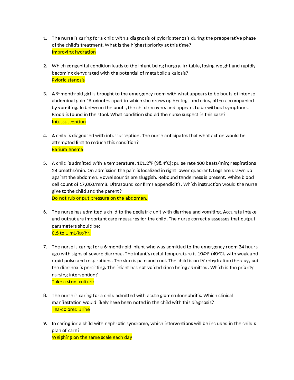 Questions for final - fffffffffffffff - The nurse is caring for a child ...