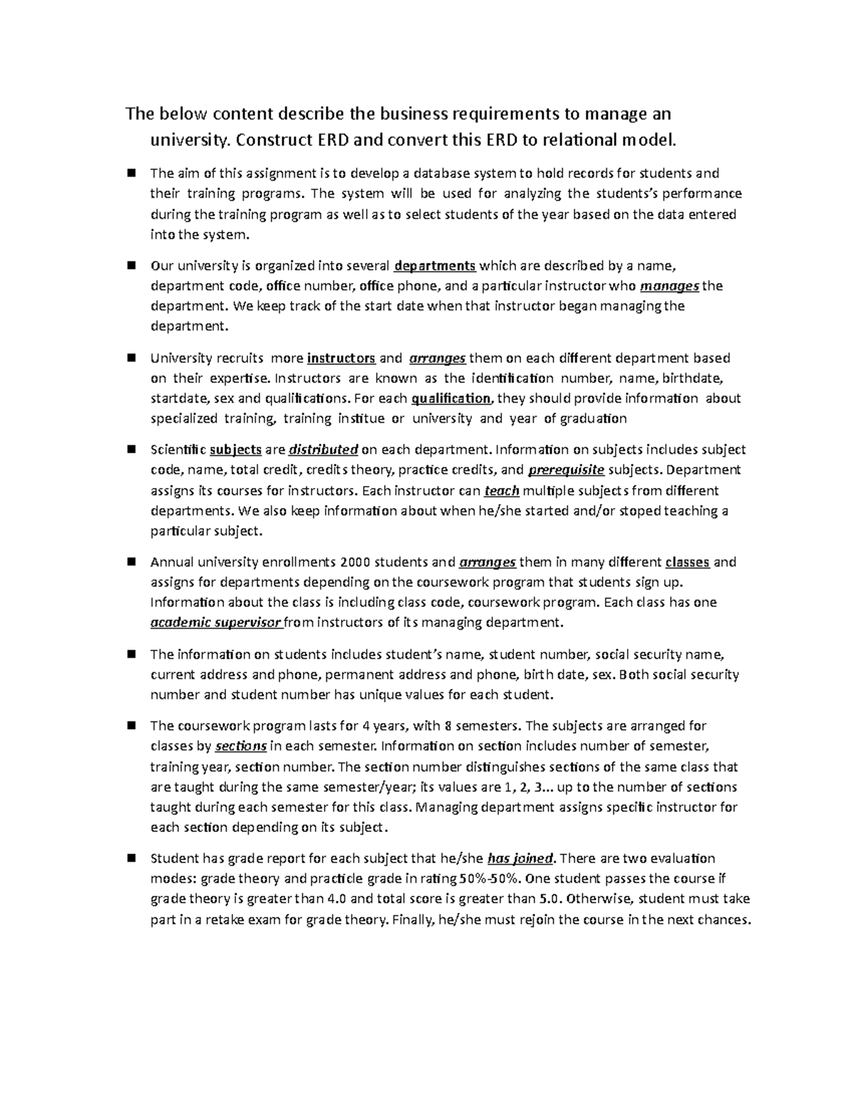 Lab3 Sadsa The Below Content Describe The Business Requirements To Manage An University