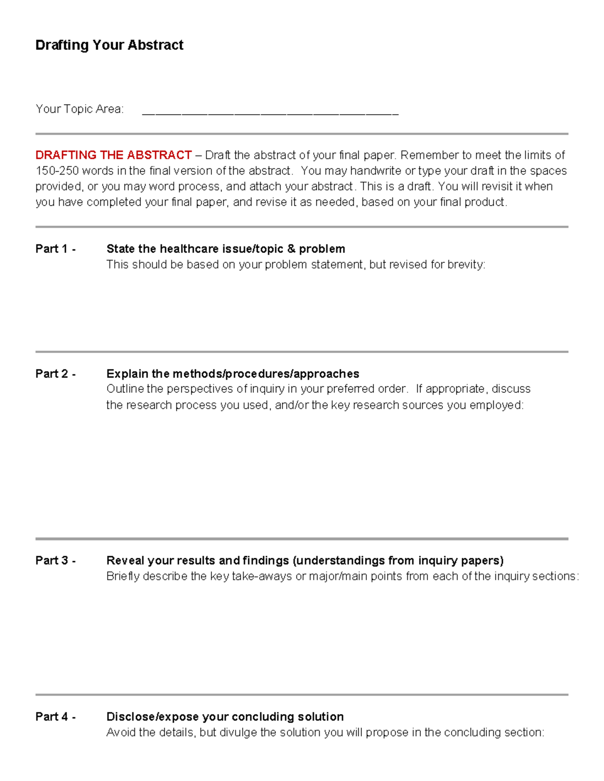 Week 5- Drafting Abstracts CAPS401 - Drafting Your Abstract Your Topic ...