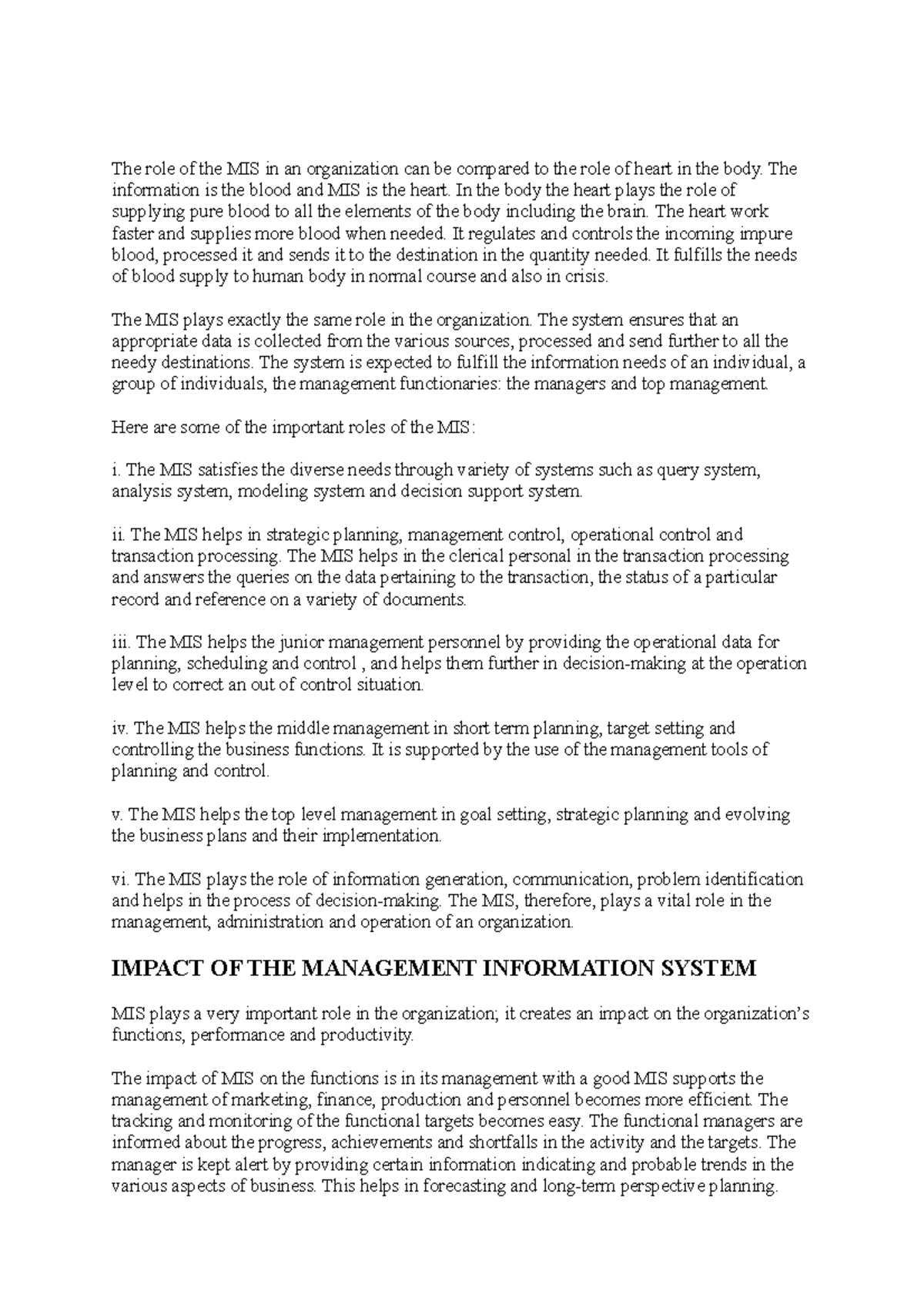 Buad 822 assignment resources - The role of the MIS in an organization ...